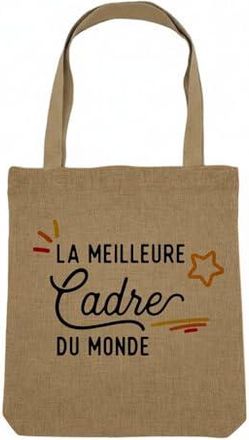 Fabulous Sac Shopping Tote Bag Aspect Lin - La Meilleure Cadre du Monde Travail Entreprise Collegue - Sac de Courses Toile Epaisse 360g Beige Naturel Cabas Por