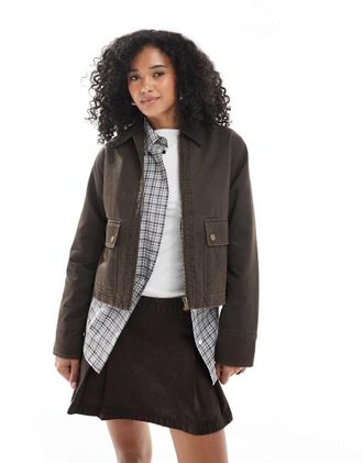 New Look Veste courte cirée - Marron