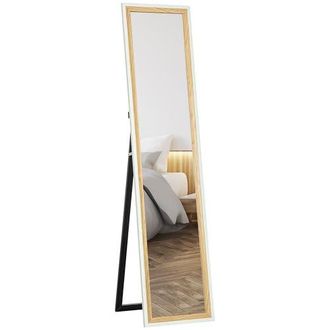HOMCOM Miroir de Sol Pleine Longueur 157 x 37cm Miroir sur Pied rectangulaire avec Cadre en Effet Bois, Montage au Sol, Suspendu ou appuy&eacute; Contre Le Mur, pou