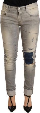 Acht Acht, Femme, Jeans, Gris, Taille: W26 Pantalon en denim coupe slim &agrave; ourlet repli&eacute;