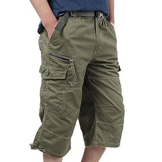 Generic Short cargo pour homme avec entrejambe de 17,8 cm, taille élastique, multi-poches, combat militaire, léger, tactique, travail, randonnée avec ceinture
