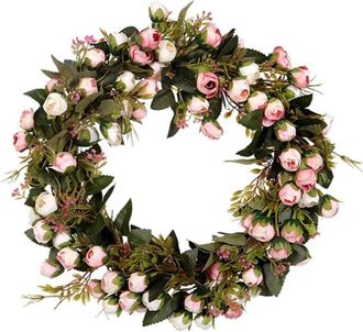 F Fityle Romantische T&uuml;rkranz Wandkranz Dekokranz mit Rosen und Rattan Deko als Wohnkultur und Requisiten