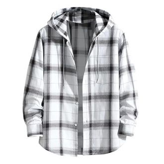 Generic Haut &agrave; capuche d&eacute;contract&eacute; &agrave; carreaux pour homme - Chemise &agrave; manches longues avec poche boutonn&eacute;e - Cordon de serrage - Pour un usage quotidien - Vest