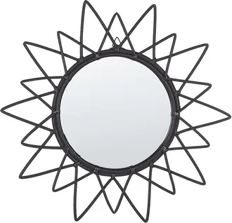Beliani Beliani - Miroir Mural Moderne Rond avec Cadre en Rotin Forme de Soleil &oslash; 61 cm Noir Aroek