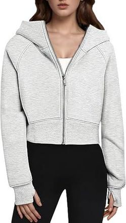 Generic Sweat-shirt &agrave; capuche pour femme - Manches longues - Fermeture &eacute;clair - Sport - Veste courte - Fermeture &eacute;clair - Sweat &agrave; capuche avec poches - Veste 