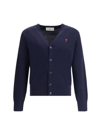 Ami Mens Wool Cardigan De Coeur Navy-Red Navy/red Sweater