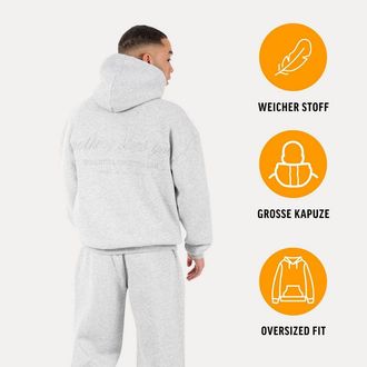 Smilodox Hoodie Kaleo, Kapuzenpullover Oversize mit Logo Stickerei und K&auml;ngurutasche Tunnelzug, Kapuze, Rippb&uuml;ndchen,Urban Streetwear, Sport, Freizeit