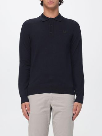 Fred Perry Polo &agrave; manches longues en tricot de laine et coton &agrave; trois boutons