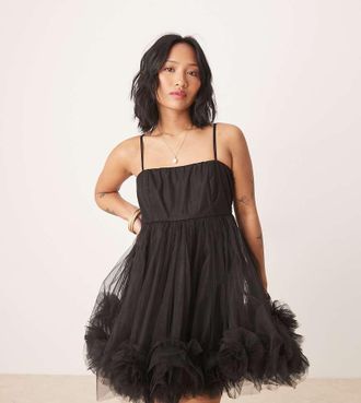 Lace & Beads Petite Robe babydoll courte à ourlet style boule - Noir