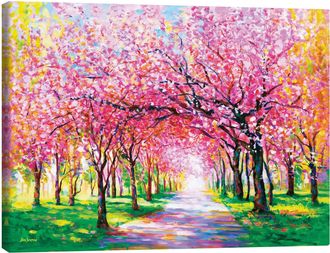 Posterlounge Kirschblütenbäume Leinwandbild von Leon Devenice 90 x 70 cm Bunt Wandbilder Wanddeko