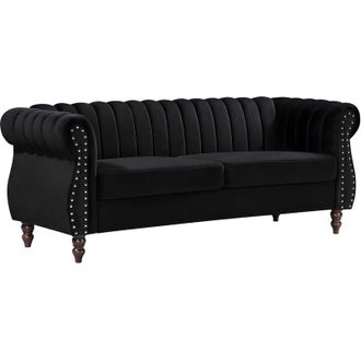 Vente-Unique Vente-unique - Canap&eacute; chesterfield 3 places en velours noir trumbo