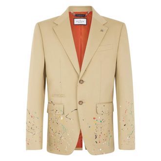 Philipp Plein Blazer Gigolo Fit Paint Splash Painted - - Jackets - Herren - Beige - 2XL