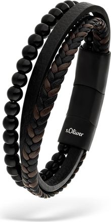 s.Oliver Herren Bracelet - Armband aus Echtleder - IP Schwarz - Lederband verstellbar bis 22 cm - wasserfest & hautfreundlich