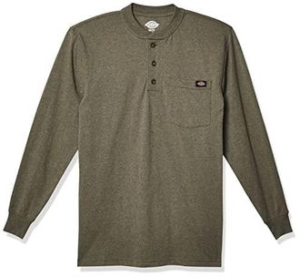 Dickies Long Sleeve Heavyweight Henley Chemise, Teinture Unique Vert Militaire chiné, S Homme