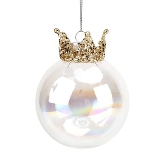 Widdop and Co Silver Glass Bauble with Crown 8cm