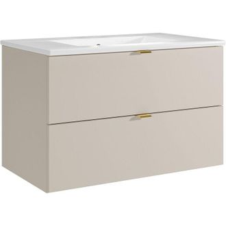 Vente-Unique Meuble de salle de bain suspendu avec vasque &agrave; encastrer - Beige - 80 cm - LAVENA