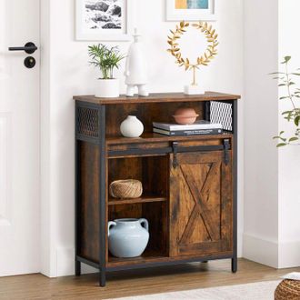 Vasagle Meuble de rangement, Buffet, avec porte, compartiment ouvert, étagère réglable, style industriel, 70 x 30 x 80 cm, Marron Rustique et Noir