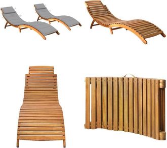 vidaXL Sonnenliegen 2 Stk. mit Auflagen Massivholz Akazie - Holz-Sonnenliegen - Akaziensonnenliegen - Gartenmöbel - Outdoor Möbel - Balkonmöbel - Home &
