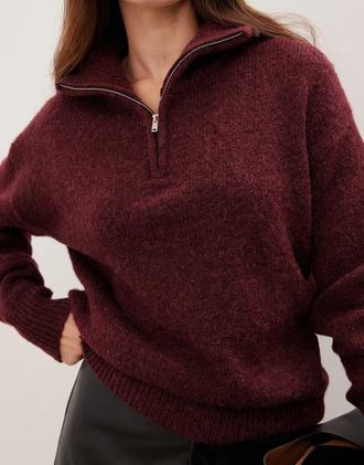 NA-KD Pull zipp&eacute; en m&eacute;lange de laine bordeaux-Rouge