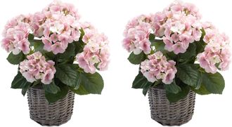 Generic 2er Set k&uuml;nstliche Hortensien im Korb rosa H. 45cm D. 20cm Emerald Topfpflanze