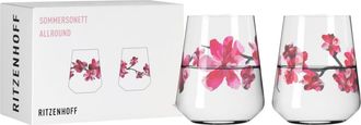 Ritzenhoff 3462002 Universalglas 2er-Set 500 ml - Serie Sommersonett Allround - Kirschblüte-Motiv pink - Made in Germany
