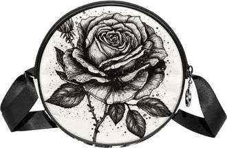 Generic Sac &agrave; bandouli&egrave;re Circle pour femme, petit sac &agrave; bandouli&egrave;re noir et blanc, sac &agrave; dos &agrave; bandouli&egrave;re avec fermeture &eacute;clair, bretelles r&eacute;glables, sac &agrave; 