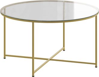 Flash Furniture Greenwich Collection Moderner Couchtisch aus Glas mit &uuml;berkreuztem Rahmen, Metall, transparent/geb&uuml;rstetes Gold, 1 St&uuml;ck