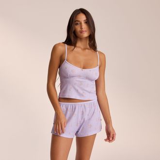 Lounge Caraco de Pyjama Pointelle - Lilas Floral - XXL - Le Cadeau Parfait pour Elle