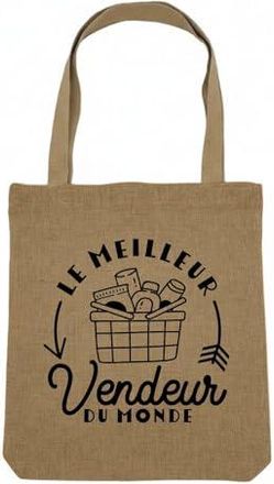 Fabulous Sac Shopping Tote Bag Aspect Lin - Le Meilleur Vendeur du Monde Magasin Marcher Boutique - Sac de Courses Toile Epaisse 360g Beige Naturel Cabas Port&eacute;