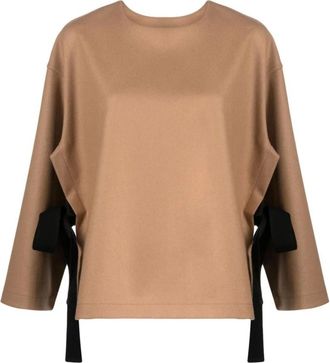 Erika Cavallini Semi Couture Femme, Blouses et Chemises, Brun, Taille: 38 FR Tie Detail Crewneck Top