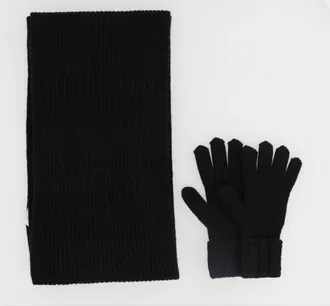 Moncler Virgin Wool Knit Glove & Scarf Set - Black
