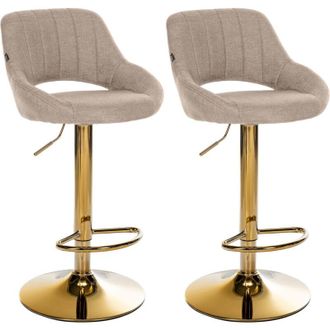 Clp Lot de 2 tabourets de bar Milet en tissu Taupe m&eacute;tal or