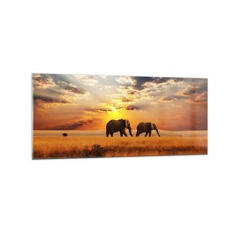 Arttor Wandbilder Dekoration Wohnzimmer Elefanten Safari Dschungel Busch Panorama Bilder auf Glas 120x50cm Glasbild Schlafzimmer K&uuml;che Wand Kunstdruck Art Gr
