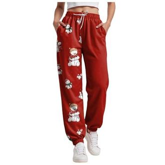 Generic Pantalon de jogging athlétique taille haute pour femme, pantalon dentraînement sur le thème de Noël, pantalon dentraînement avec poches et cordon de s