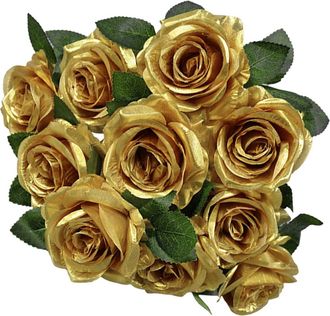 Cabilock Bündel Kunstblumen Rose 10 Köpfe Seidenrosenstrauß Goldrose Künstliche Rosen Zur Dekoration