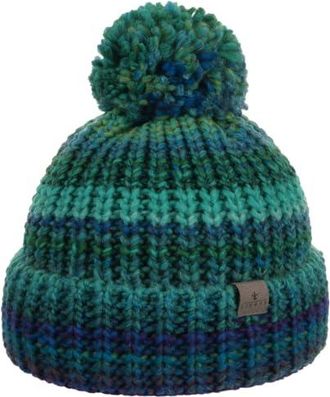 Lierys Bonnet &agrave; Pompon Finja Femme/Homme - Made in Germany en Tricot pour lhiver avec Revers, Revers Hiver Automne-Hiver - Taille Unique Vert-Bleu