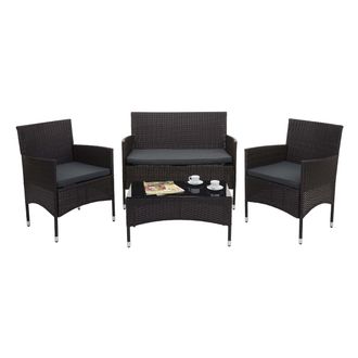 Mendler Poly-Rattan Garnitur HWC-F55, Balkon-/Garten-/Lounge-Set Sofa Sitzgruppe - braun, Kissen dunkelgrau