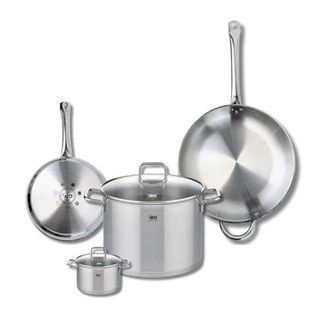 Fackelmann ELO 9505450 Batterie de cuisine 4 pièces, Ensemble de 2 Poêles de cuisson 24 et 32 cm et 2 faitouts 12 et 26 cm Elo Profi Citrin, inox, induction, Gri