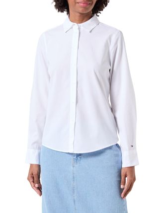 Tommy Hilfiger Damen Essential Cotton Regular Shirt WW0WW43344 Bomberjacke, Weiß (Th Optic White), 36