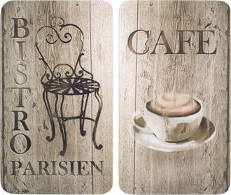 WENKO Herdabdeckplatte Universal Mod. Bistro, h&ouml;henverstellbar f&uuml;r alle Herdarten, Schneidebrett und Spritzschutz, Glas, 30 x 52 cm, 2-teilig