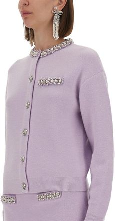 Self Portrait Crystal-Embellished Knit Cardigan - Purple
