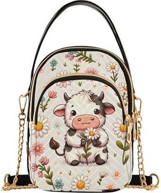 Mnsruu Sac à bandoulière pour femme - Motif vache et marguerite - Animal de la ferme - Petit sac à bandoulière avec sangle réglable