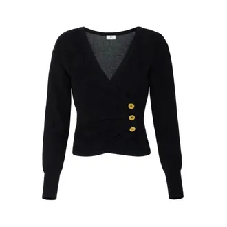 Elisabetta Franchi Femme, Pulls, Noir, Taille: 38 FR Pull en m&eacute;lange de cachemire avec boutons bijoux