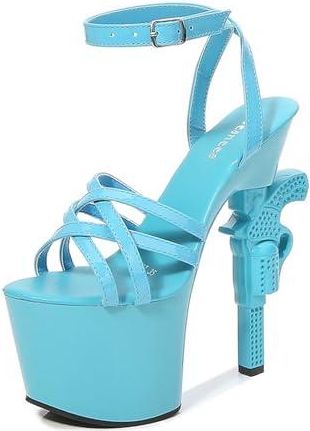 Generic Bleu,39 EU,Sandales &agrave; Talons Aiguilles &agrave; Plateforme et Bride &agrave; la Cheville pour Femmes, Bout Ouvert, Talon profil&eacute; de 17,5 cm, Chaussures de soir&eacute;e de