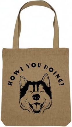 Fabulous Sac Shopping Tote Bag Aspect Lin - Howl You doing? Dog Pets Husky Wolf - Sac de Courses Toile Epaisse 360g Beige Naturel Cabas Port&eacute; Epaule Solide Imp