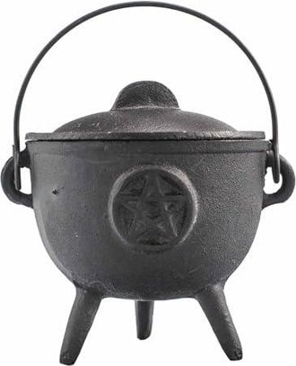 Ancient Wisdom Chaudron en fonte, parfait pour la sorcellerie, les sorts d&eacute;nergie, lautel dHalloween, le pa&iuml;en et les rituels wiccans (Pentagon, 11 x 13 cm)