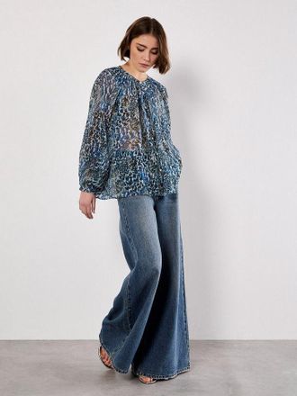 Apricot Chiffonbluse Chiffon-Top. mit Patchwork-Druck