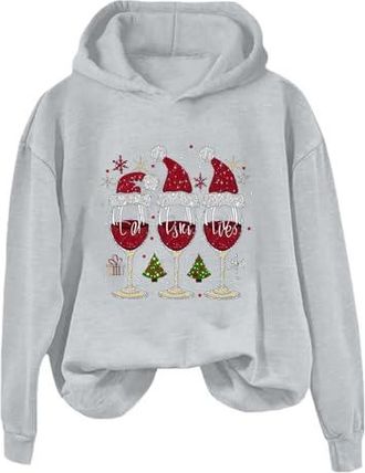 Generic Sweat à capuche de Noël pour femme drôle Pull de Noël pour femme avec poches, Sweat-shirt Chirstmas avec verre à vin rouge Impression 3D Mode Hiver No