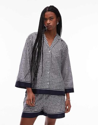 Arket Chemise de plage ample avec col à revers - Bleu abstrait à imprimé mosaïque