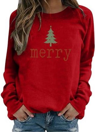 Generic HUIFUAO Sweat-shirt de Noël amusant pour femme - Haut de sapin de Noël amusant - Grande taille - Haut à manches longues - Pull fantaisie - Cadeau de v